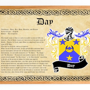 Day Surname Family History and Coat of Arms Vintage Poster - Etsy Australia