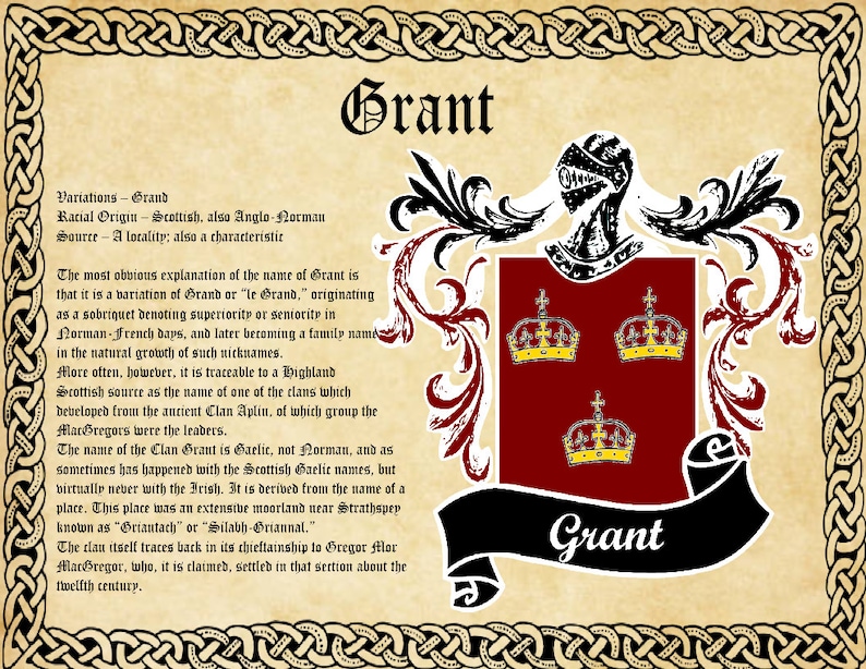 Grant Family History and Coat of Arms Vintage Poster - Etsy