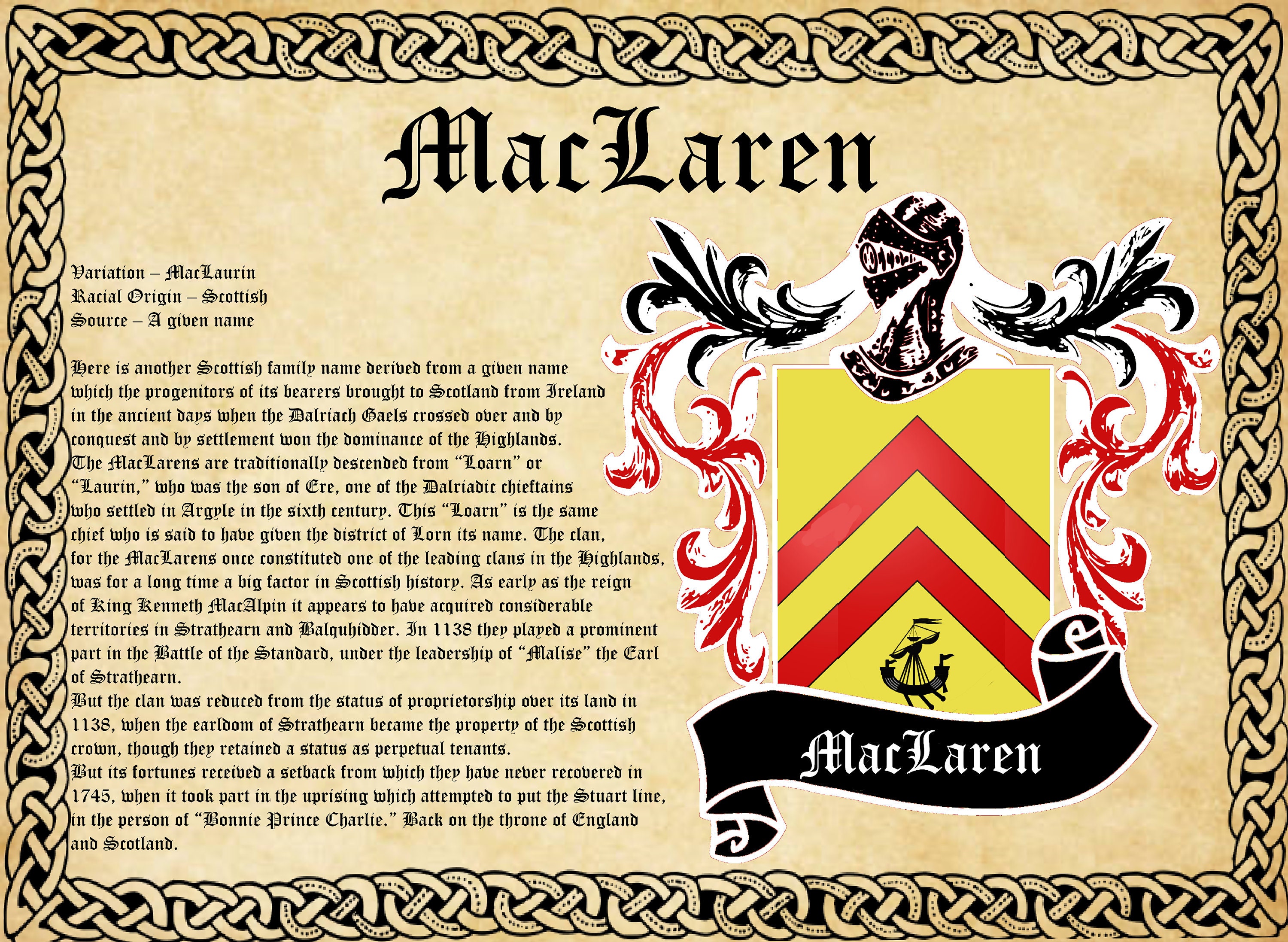 Maclaren Family History and Coat of Arms Vintage Poster - Etsy