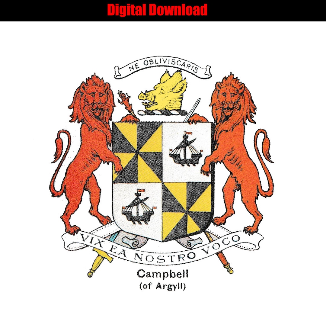 Campbell of Argyll Scottish Clan 1906 Vintage Coat of Arms Image ...