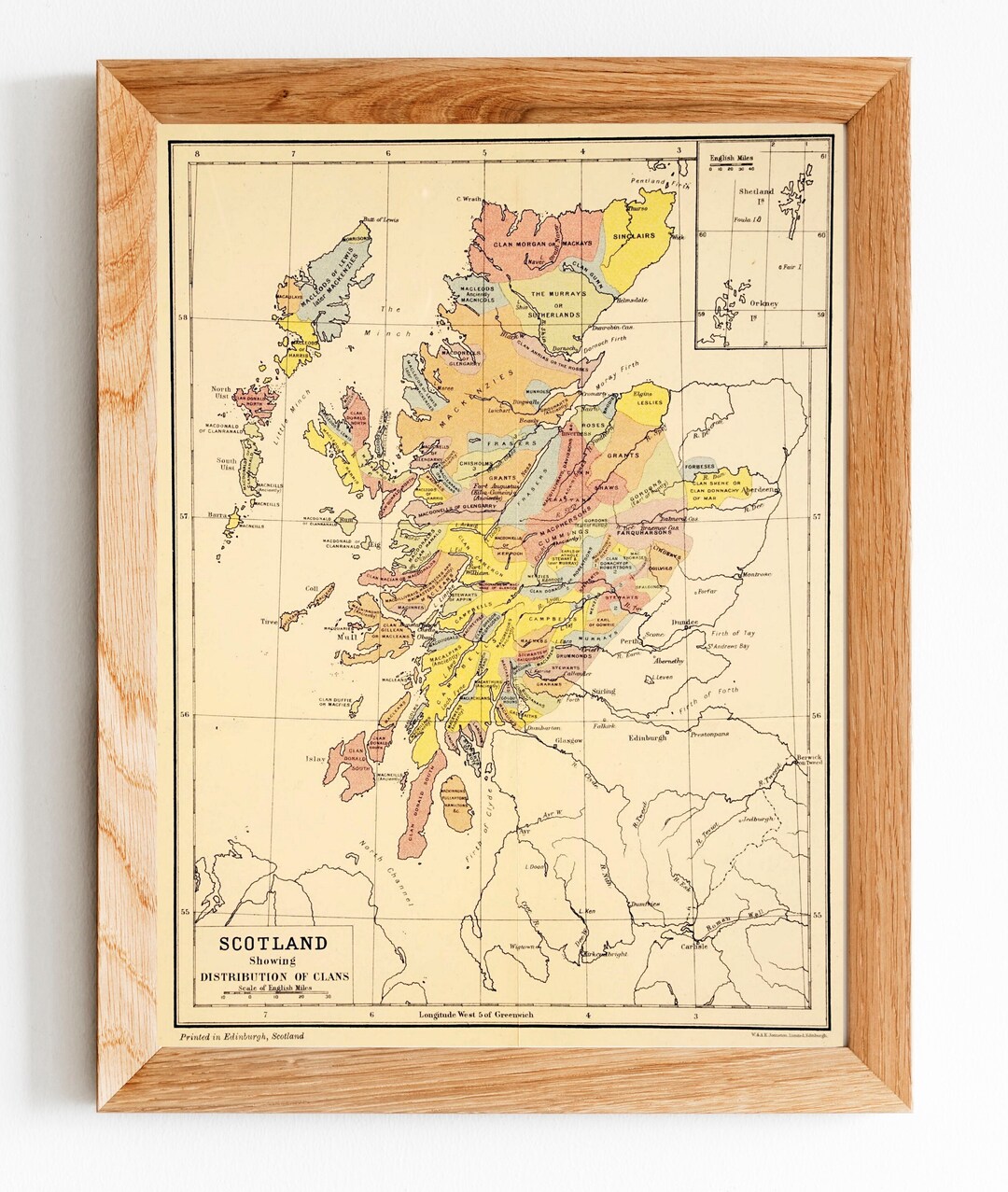 Scotland Map Showing the Distribution of the Scottish Clans (digital ...