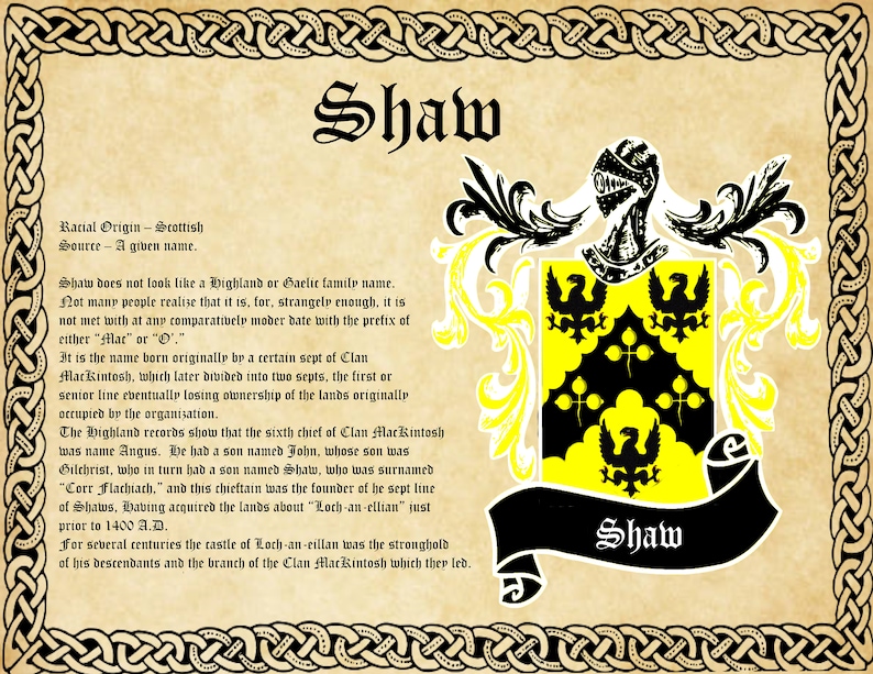 Shaw Coat of Arms Vintage Poster - Etsy