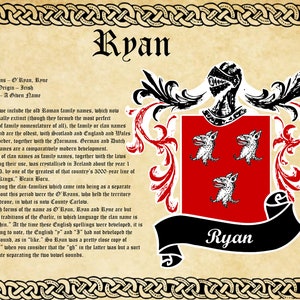 Ryan Coat of Arms Vintage Poster - Etsy