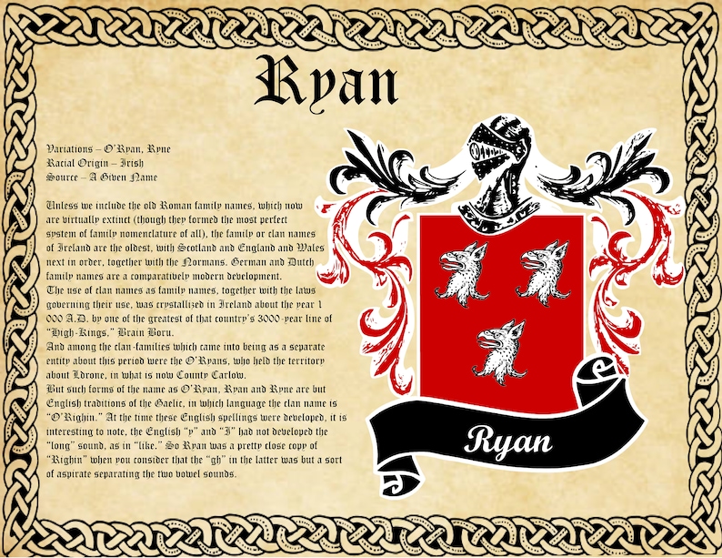 Ryan Coat of Arms Vintage Poster - Etsy