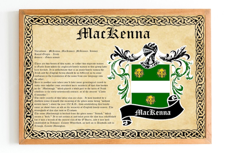 Mackenna Family History and Coat of Arms Vintage Poster - Etsy