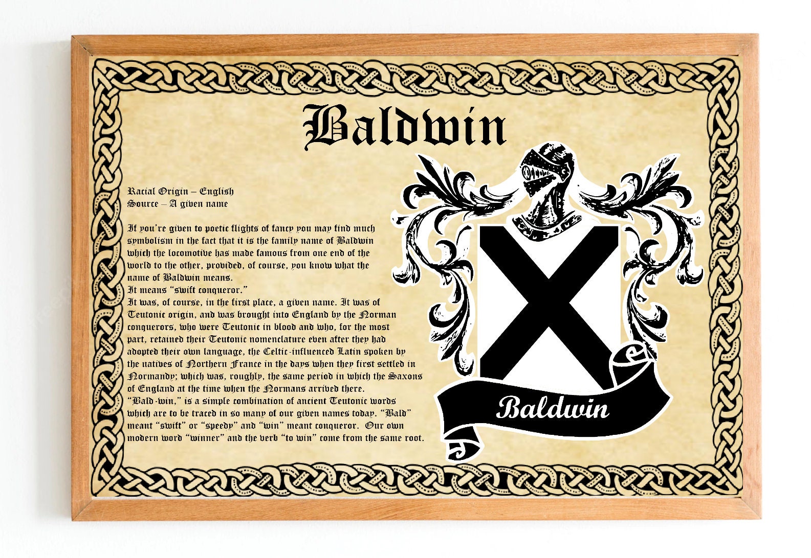 Baldwin Family History and Coat of Arms Vintage Poster - Etsy