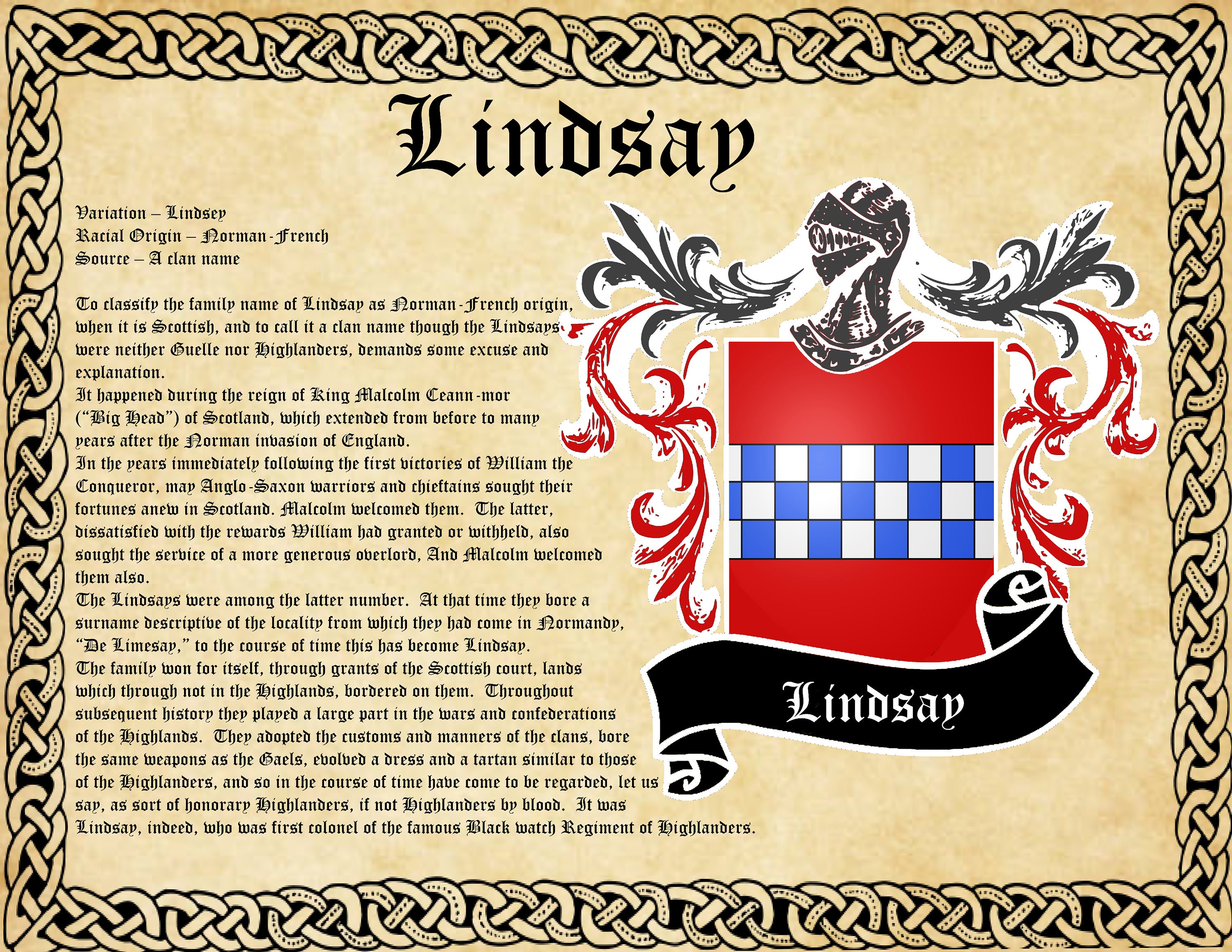 Lindsay Coat of Arms Vintage Poster - Etsy