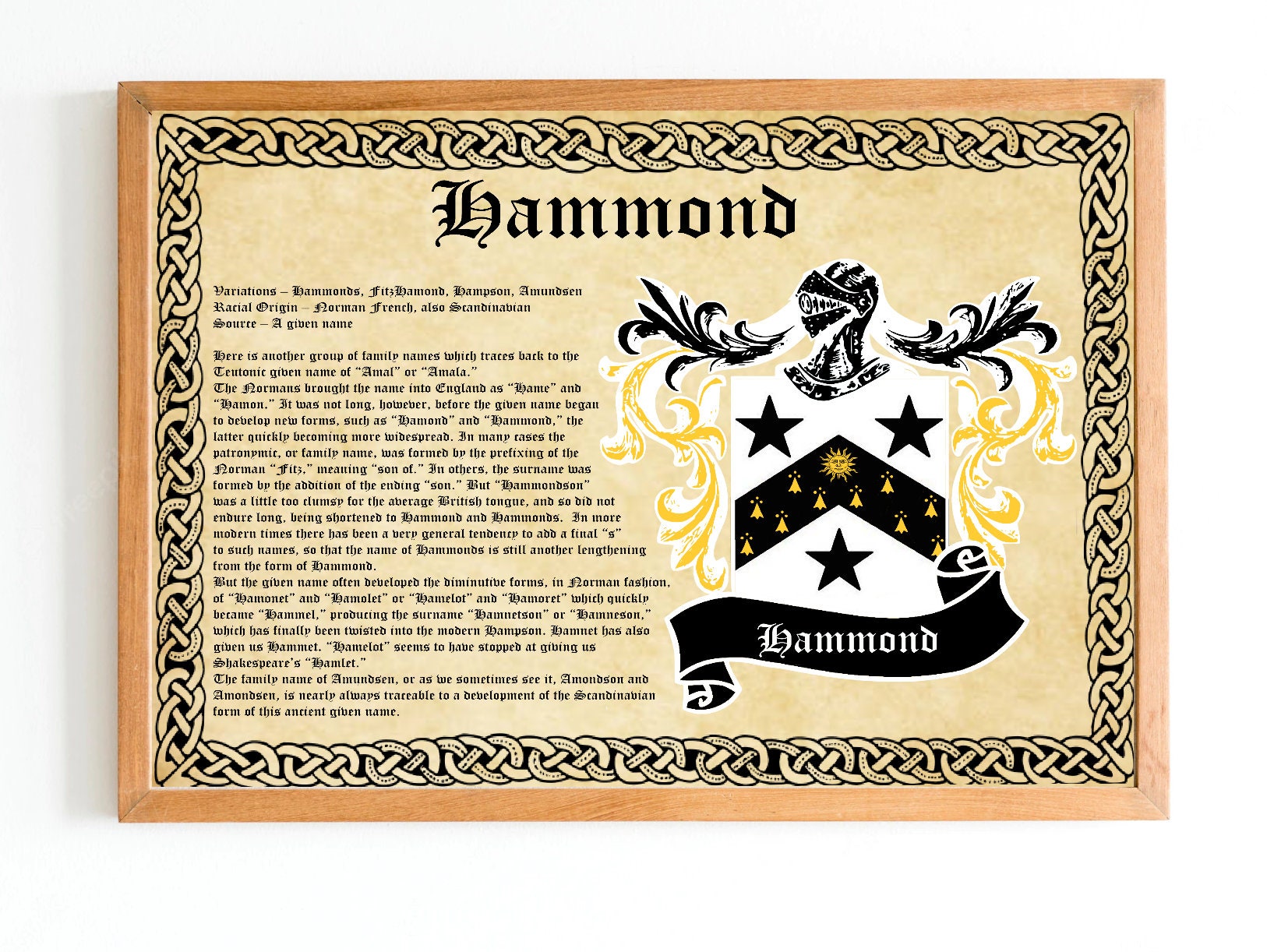 Hammond Family History and Coat of Arms Vintage Poster - Etsy