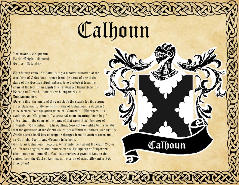 Calhoun Coat of Arms Vintage Poster - Etsy