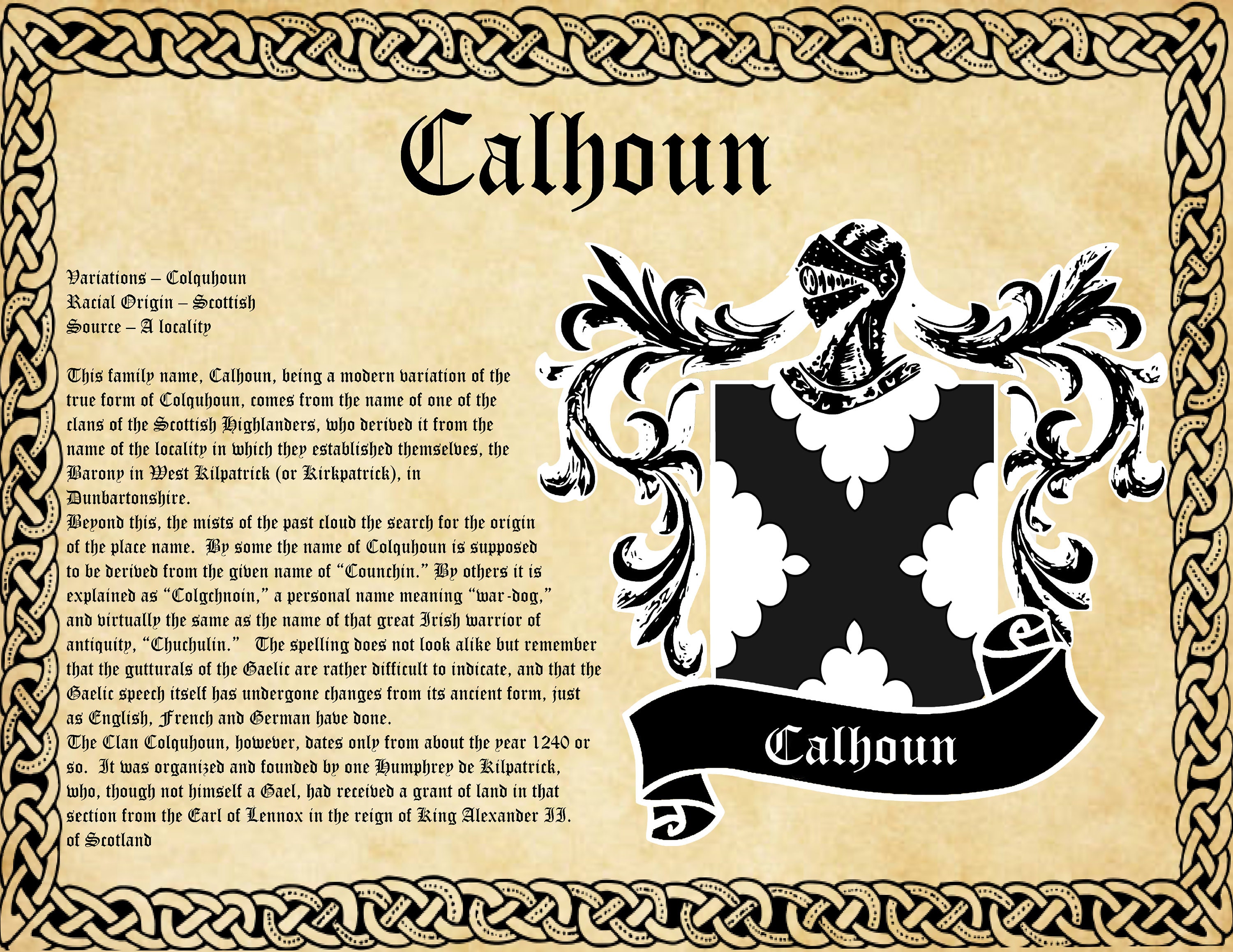 Calhoun Coat of Arms Vintage Poster - Etsy