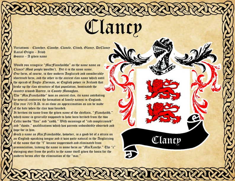 Clancy Coat of Arms Vintage Poster - Etsy