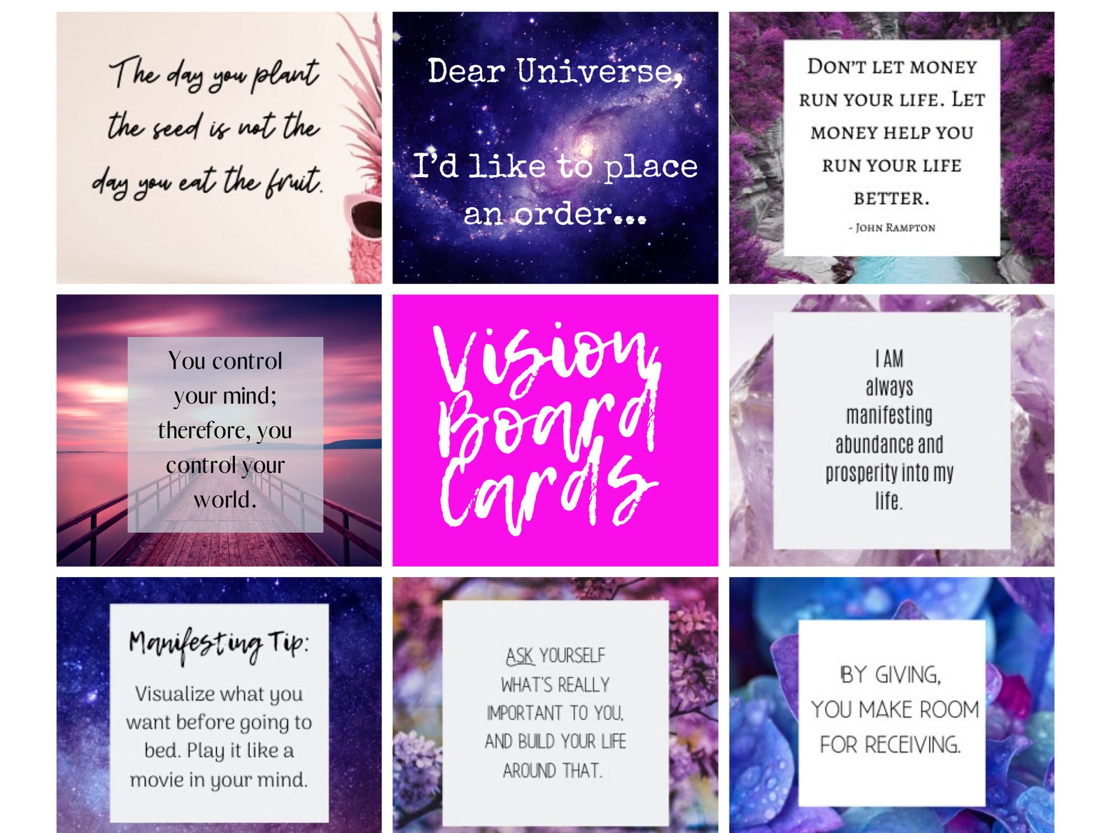 Vision Board Quote Cards 35 3x3 Printable Affirmations Instant Download ...