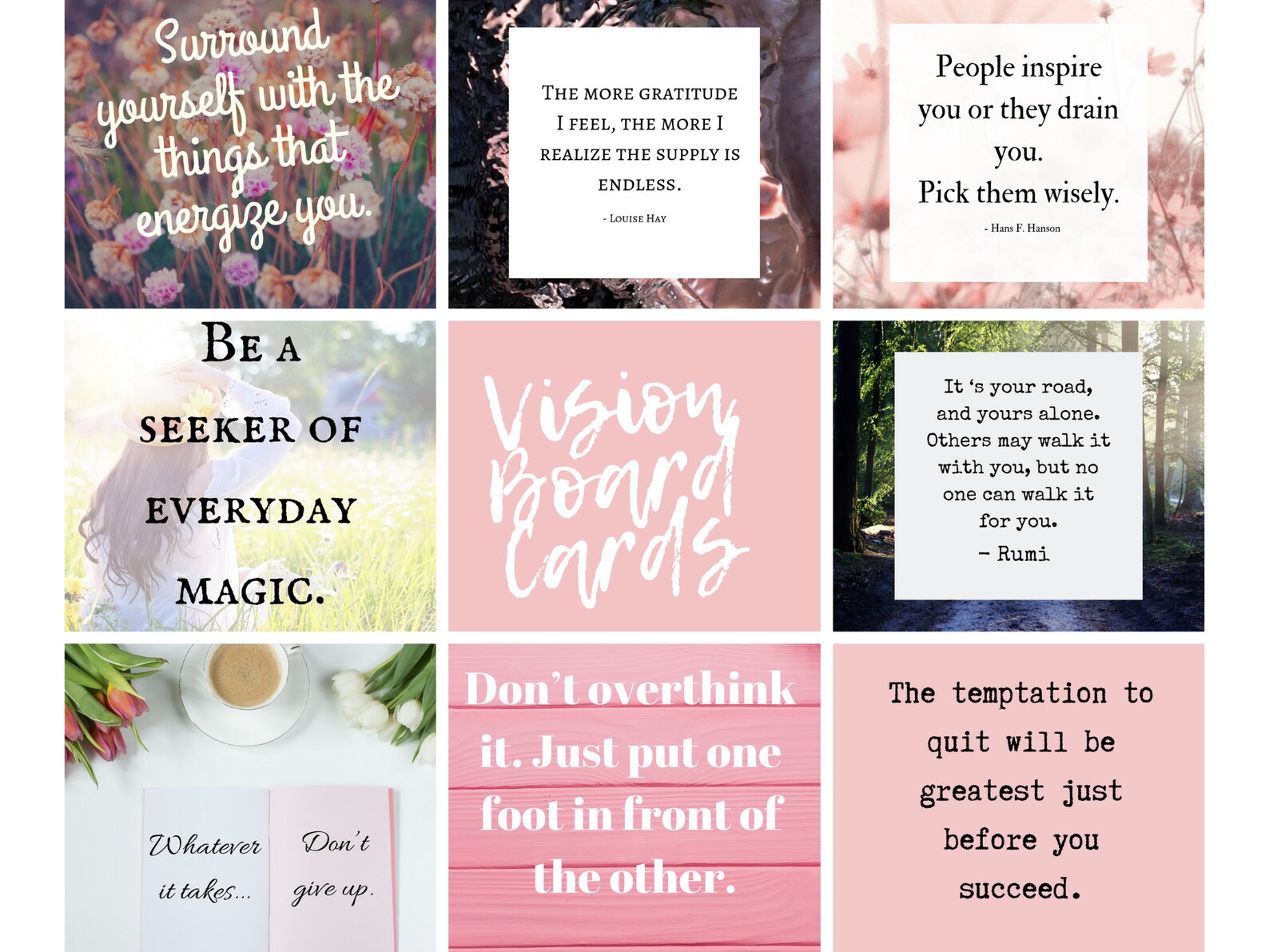 Vision Board Quote Cards (32) 3"x3" | Printable Affirmations | Instant ...
