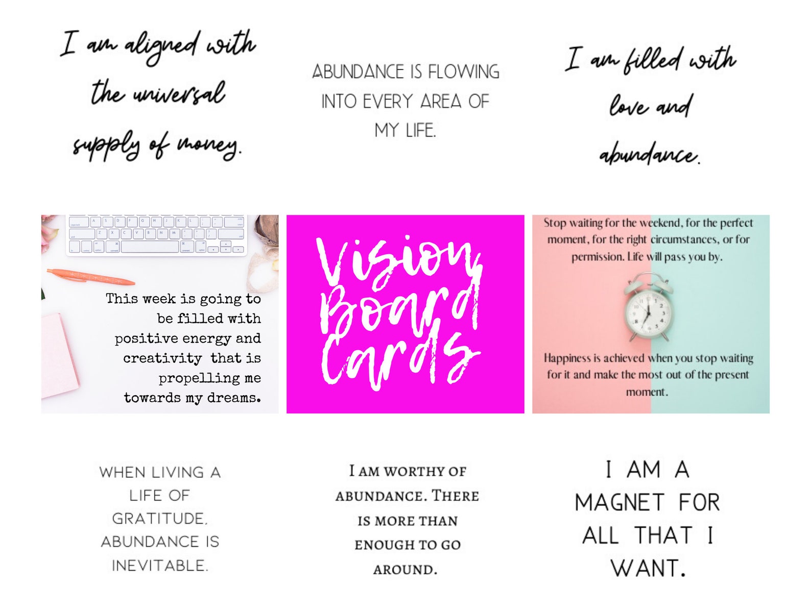 Vision Board Quote Cards 35 3x3 Printable Affirmations Instant Download ...