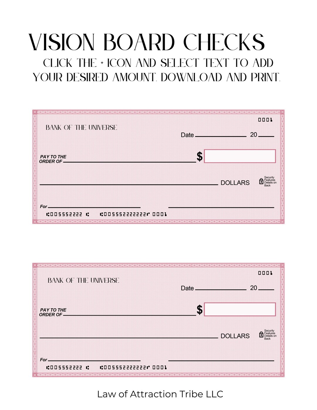 Manifestation Check, Vision Board Checks, Vision Board Printables ...