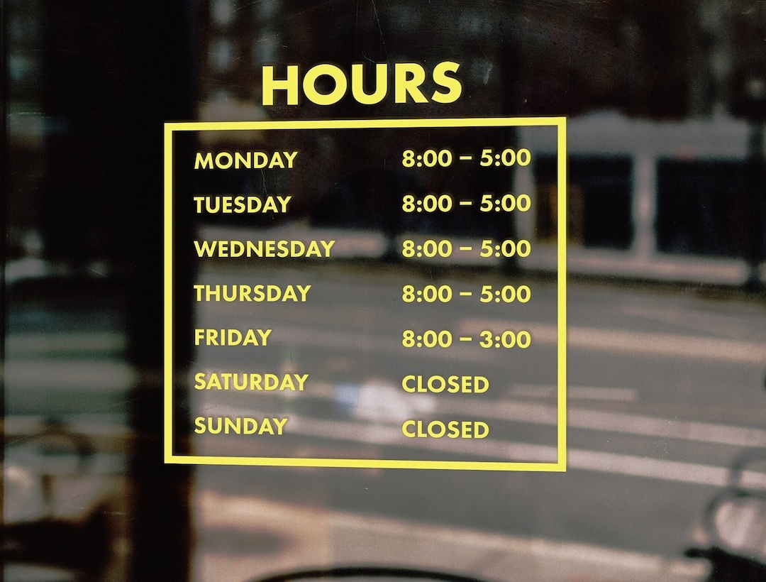 Store Hours Decal - Multiple Colors and Sizes - Custom Hours Vinyl ...