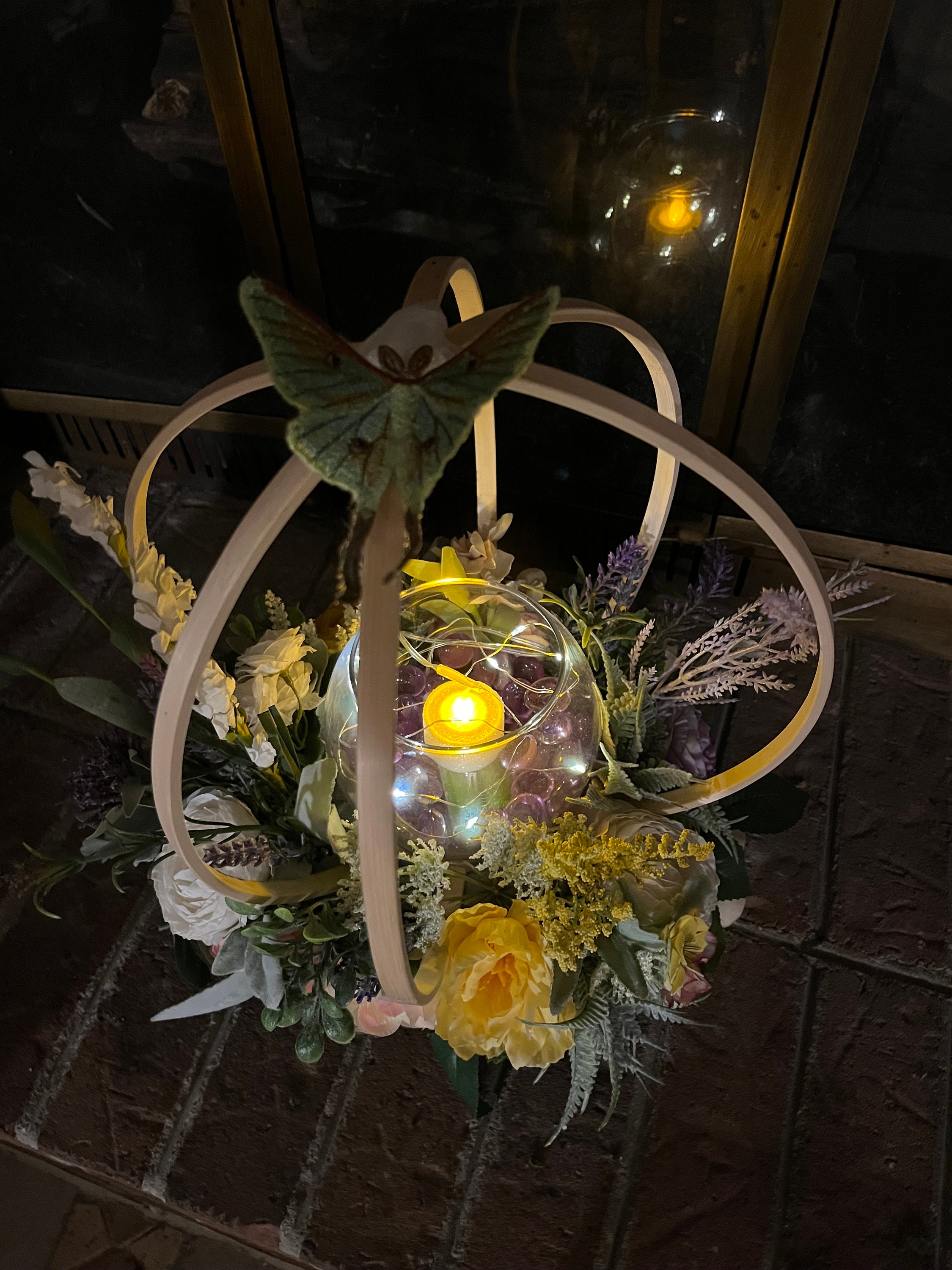 Floral Centerpiece With Fairy Lights and LED Candle - Etsy