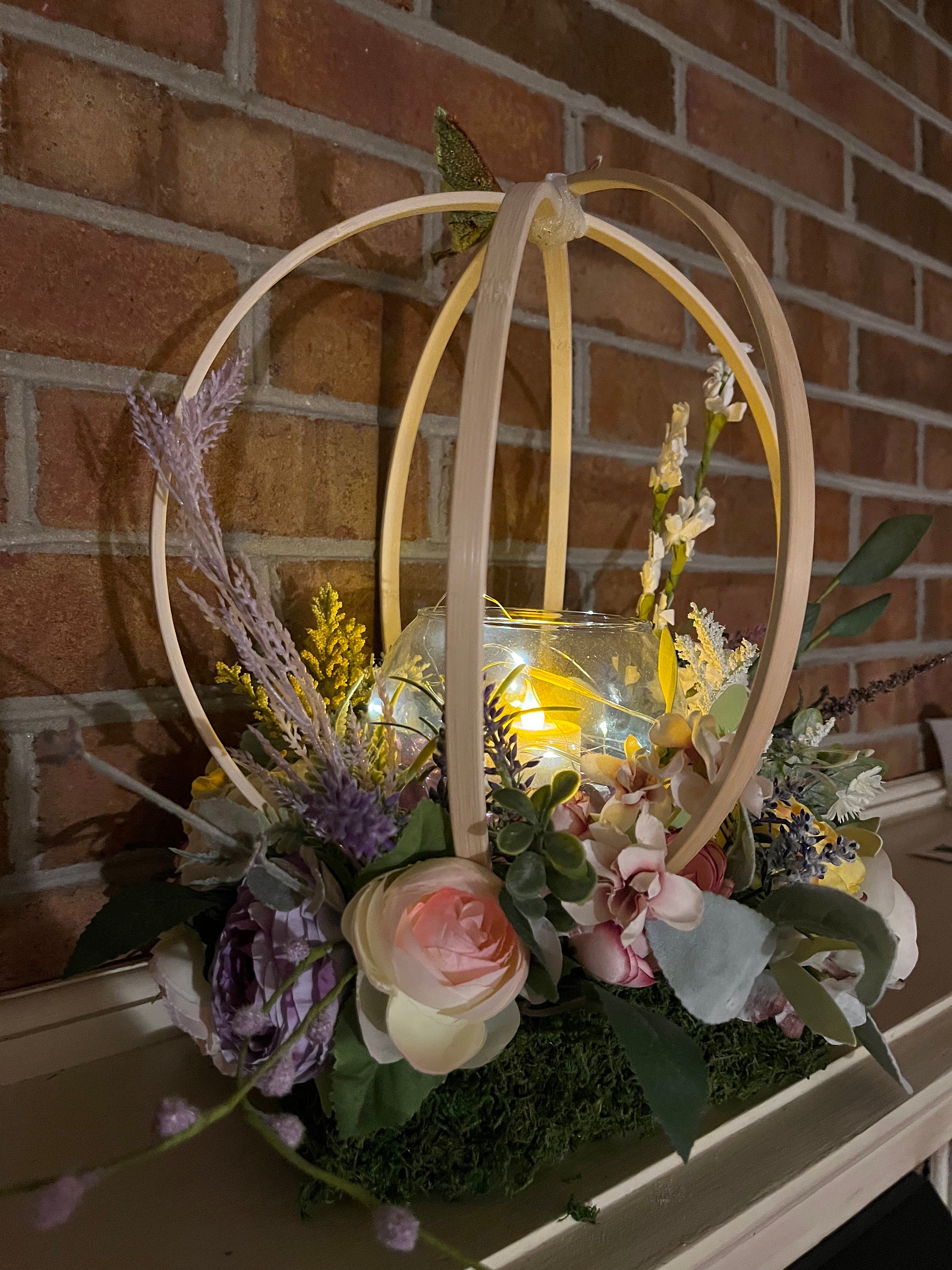 Floral Centerpiece With Fairy Lights and LED Candle - Etsy