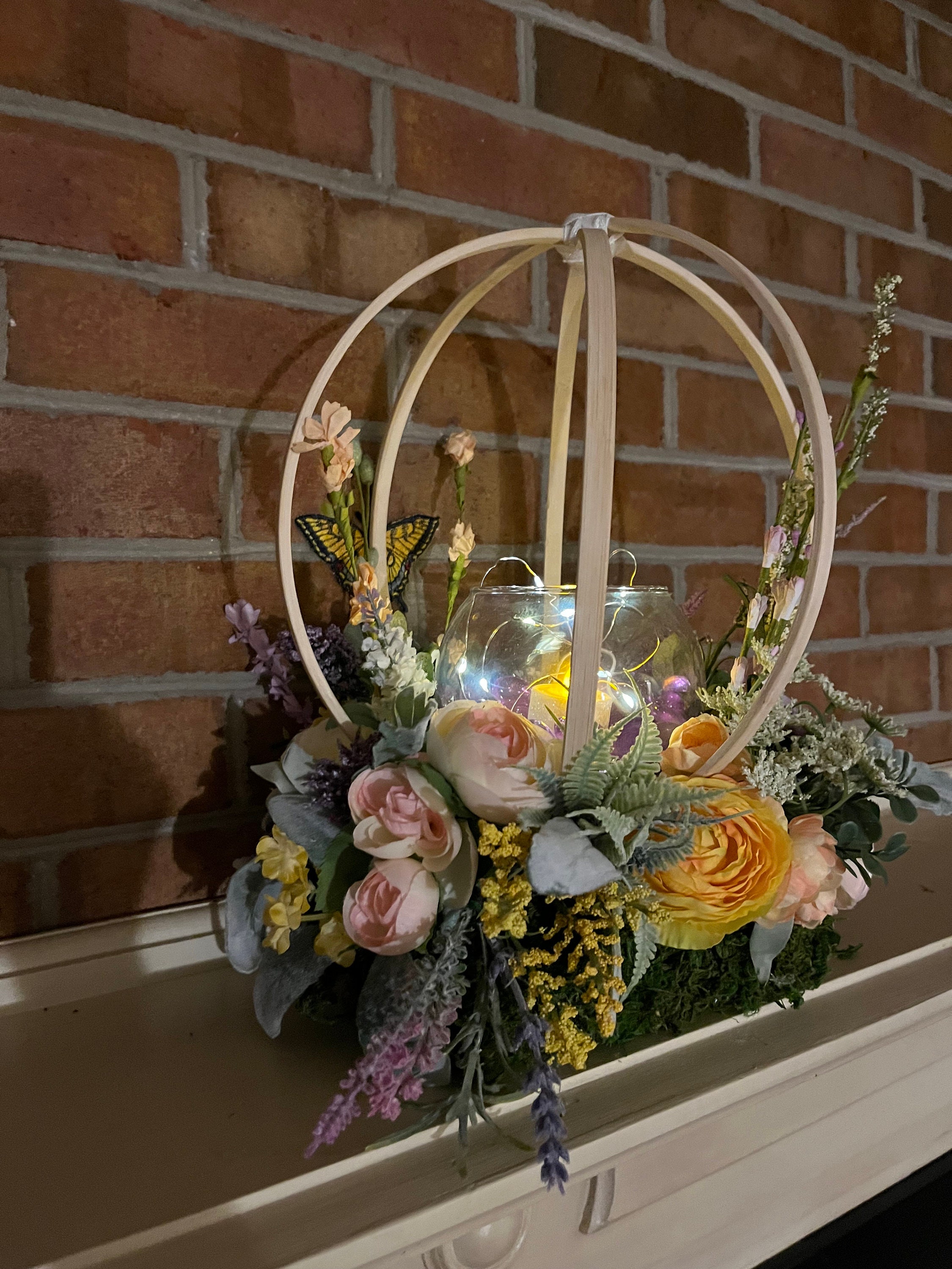 Floral Centerpiece With Fairy Lights and LED Candle - Etsy