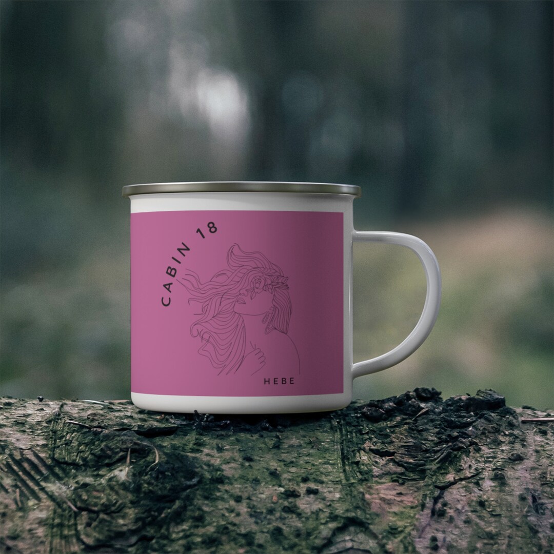 Percy Jackson Camp Half Blood Cabin 18 (hebe) Pink Enamel Camping Mug ...