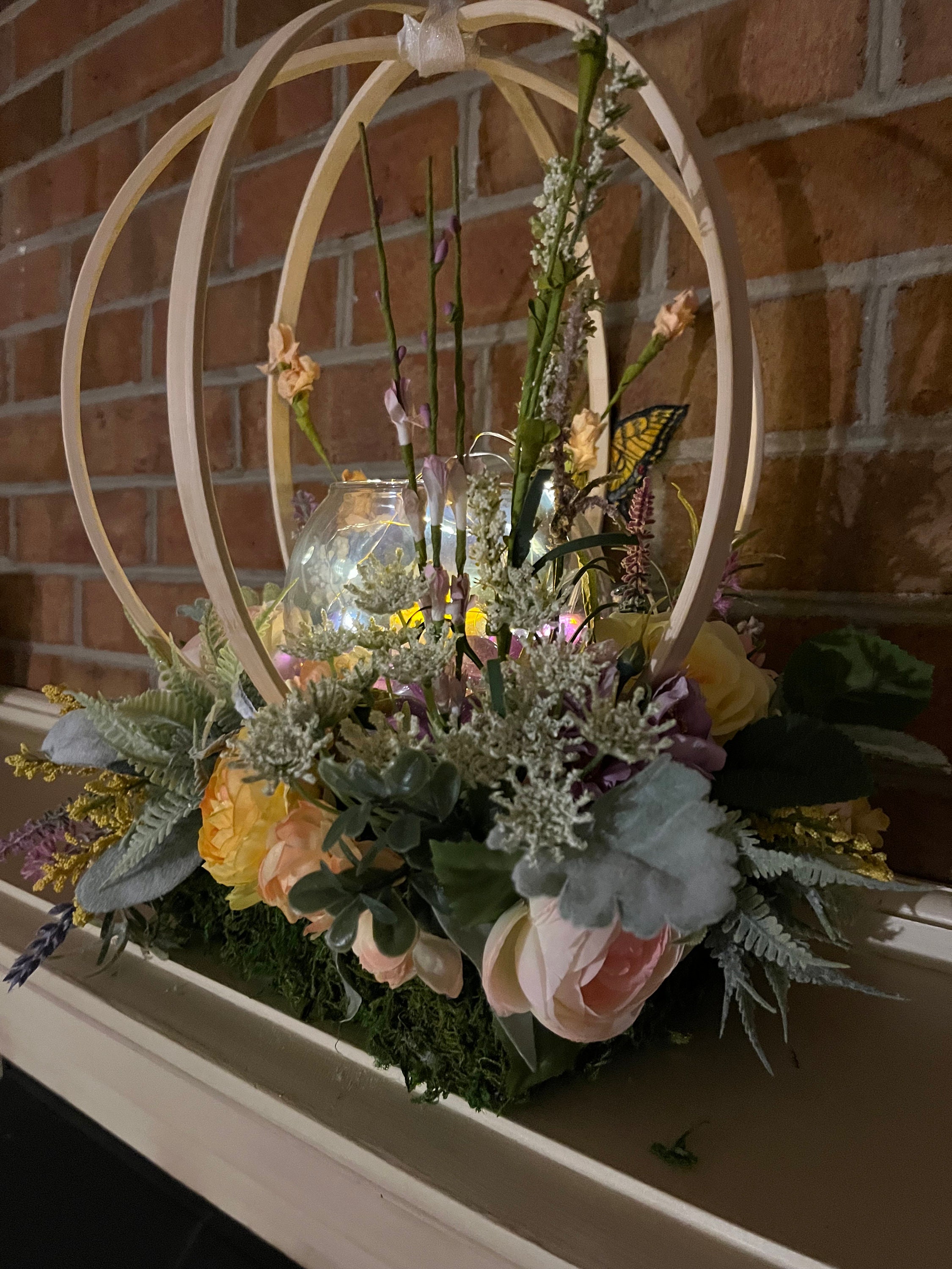 Floral Centerpiece With Fairy Lights and LED Candle - Etsy