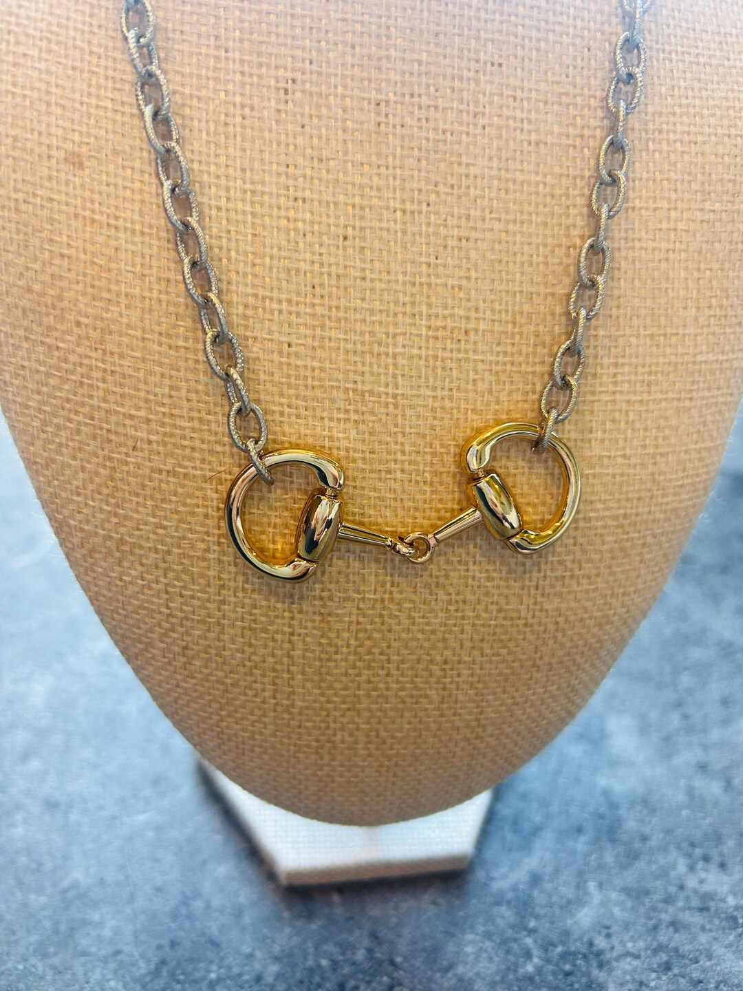 Equestrian Horse Snaffle Bit Rope Chain Necklace Two Toned Stainless ...
