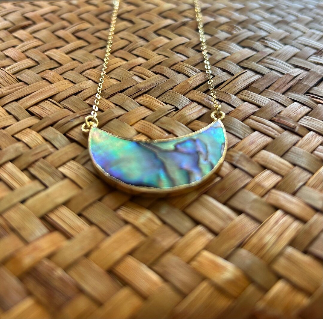 Natural Abalone Shell Ocean Crescent Shape Electroplated Gold Necklace ...