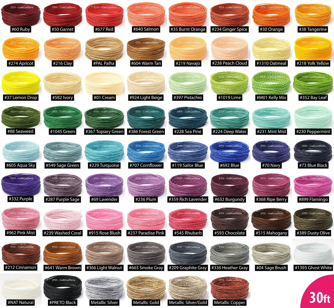 140 Colors – 30ft Linhasita 1mm Waxed Polyester Cord, Waxed Thread ...