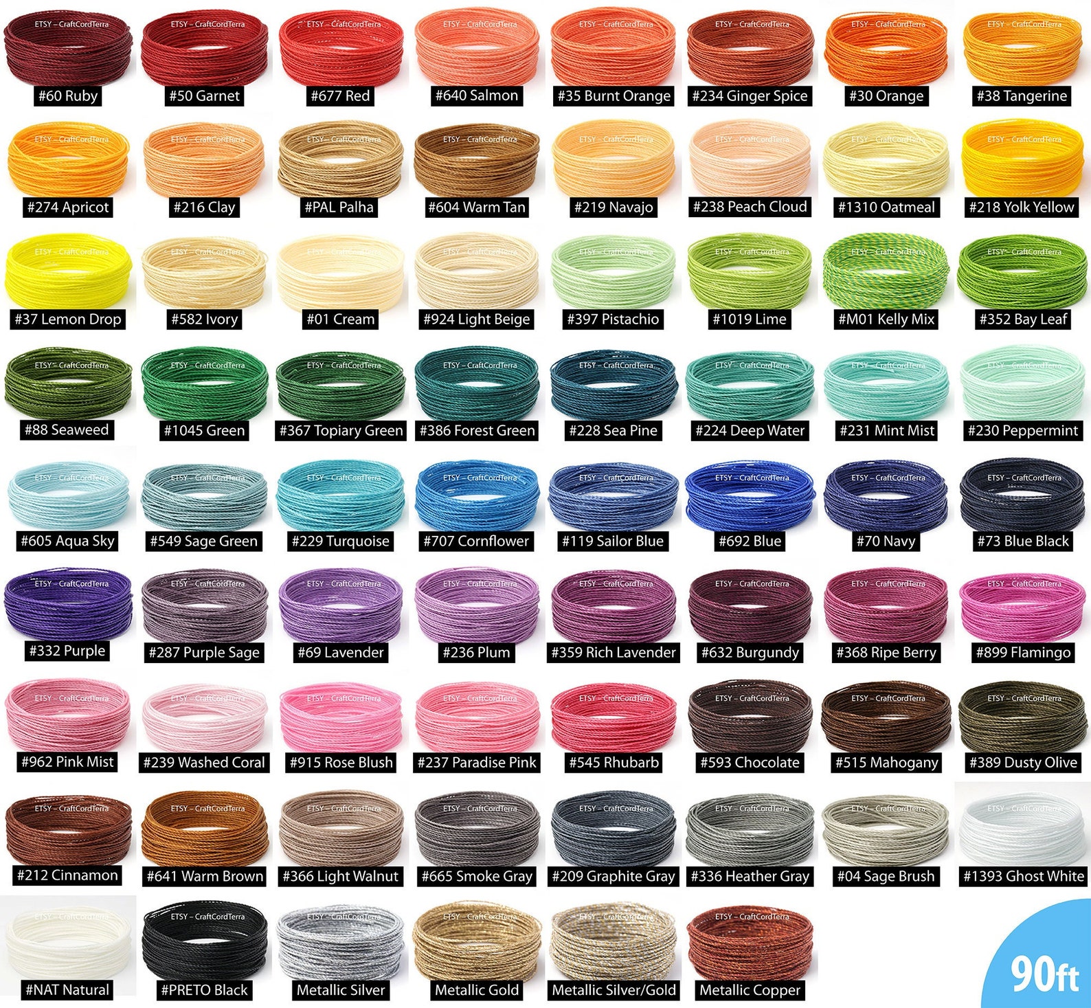 140 Colors – 90ft Linhasita 1mm Waxed Polyester Cord, Waxed Thread ...