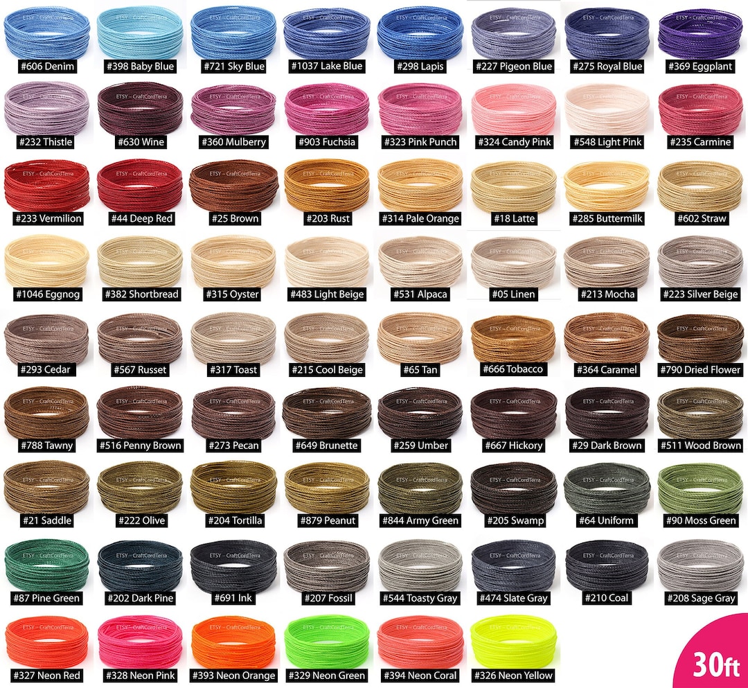 140 Colors – 30ft Linhasita 1mm Waxed Polyester Cord, Waxed Thread ...