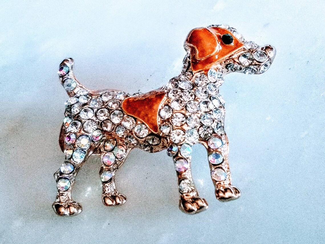 RHINESTONE DOG BROOCH Figural Playful Animal Dog Pet | Etsy