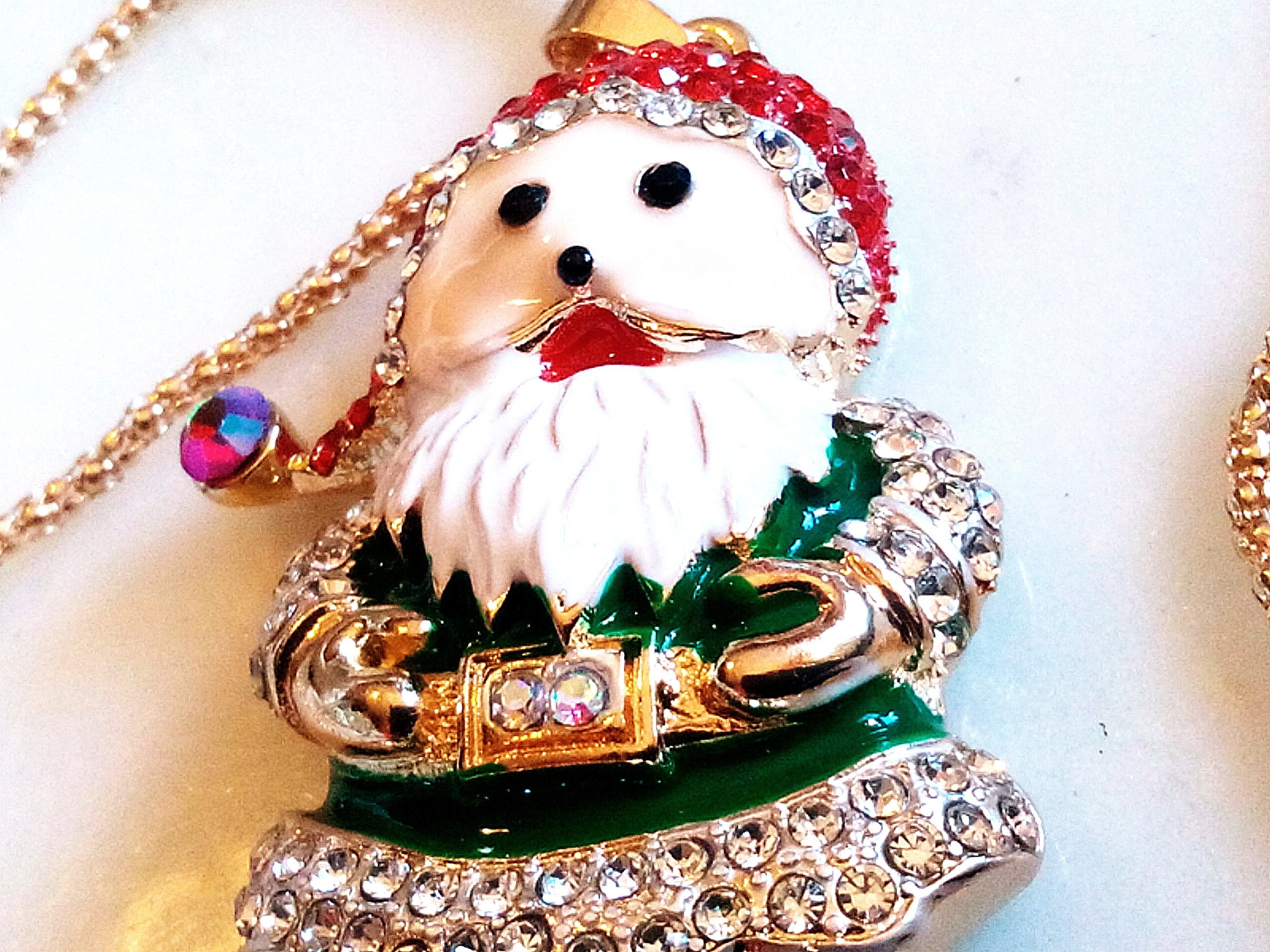 SANTA CLAUS NECKLACE Radiant Rhinestoned & Enameled Christmas | Etsy