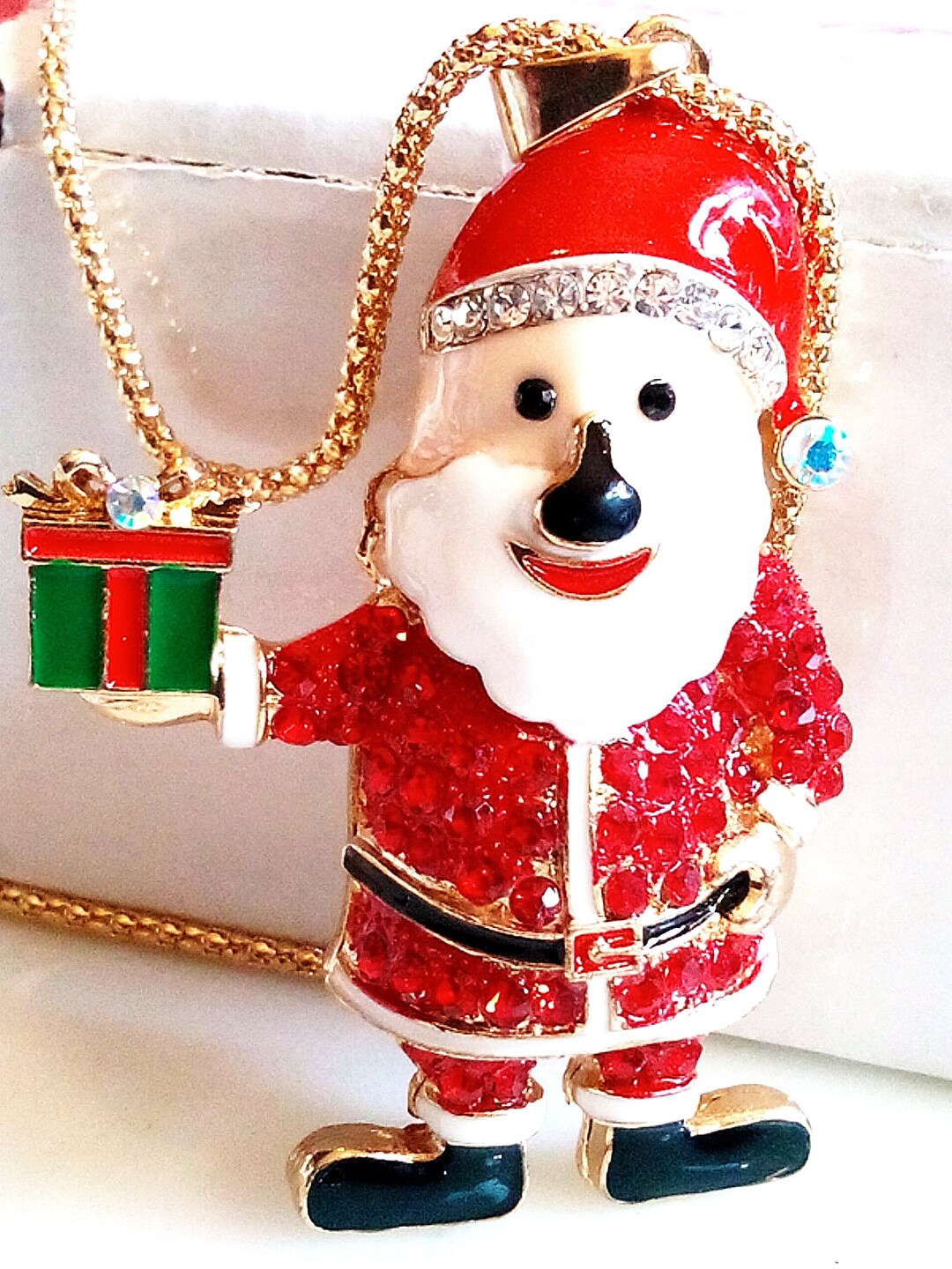 SANTA CLAUS NECKLACE Delightful Rhinestoned & Enameled - Etsy