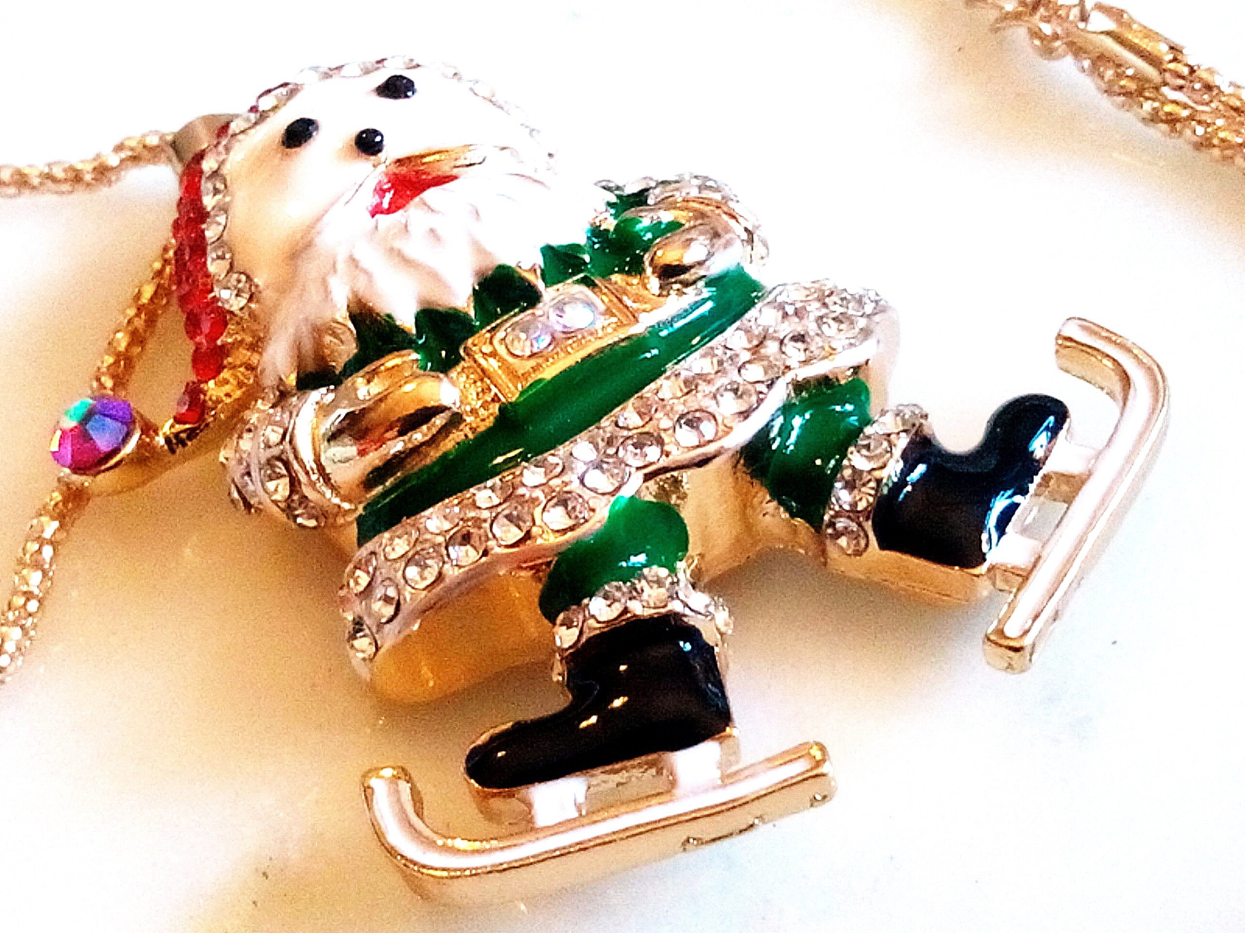 SANTA CLAUS NECKLACE Radiant Rhinestoned & Enameled Christmas | Etsy