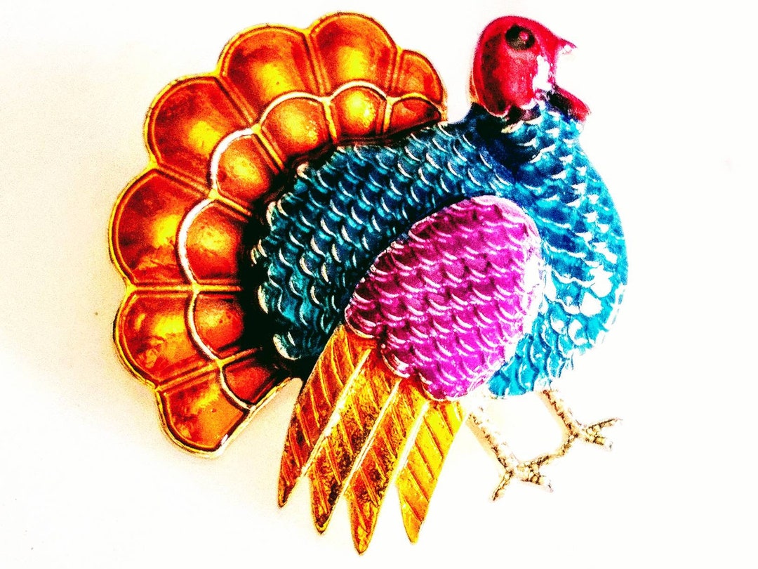 ADORABLE TURKEY BROOCH in Full Glory Cute Holiday Animal Pin - Etsy