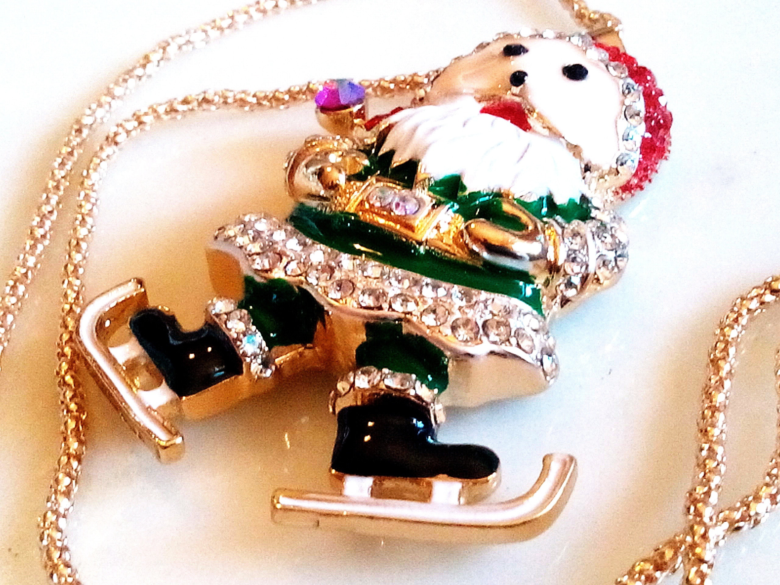 SANTA CLAUS NECKLACE Radiant Rhinestoned & Enameled Christmas | Etsy