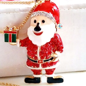 SANTA CLAUS NECKLACE Delightful Rhinestoned & Enameled - Etsy