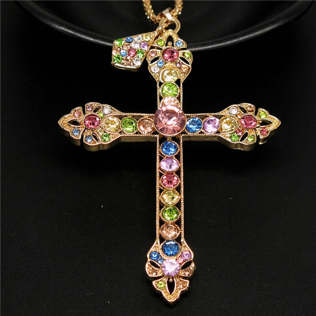 RHINESTONE CROSS NECKLACE Cross Charm Pendant Accessory - Etsy