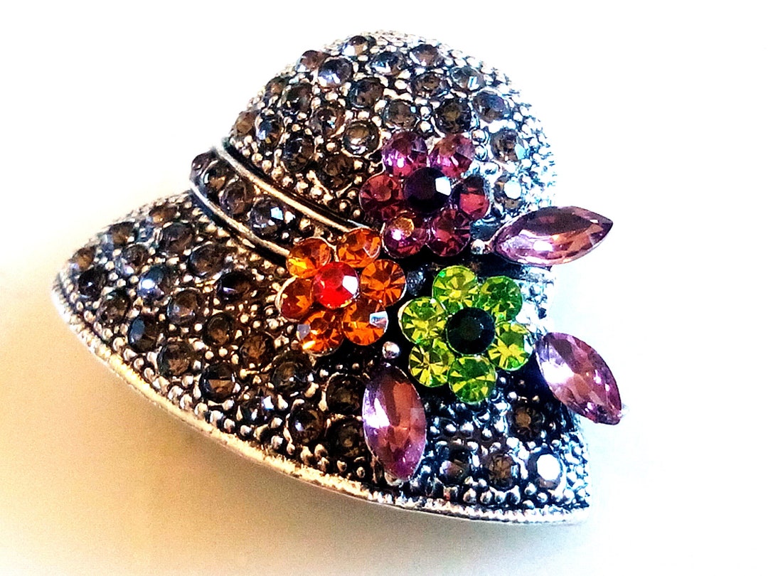 RHINESTONE HAT BROOCH Lovely Sparkling Multicolor Faceted - Etsy