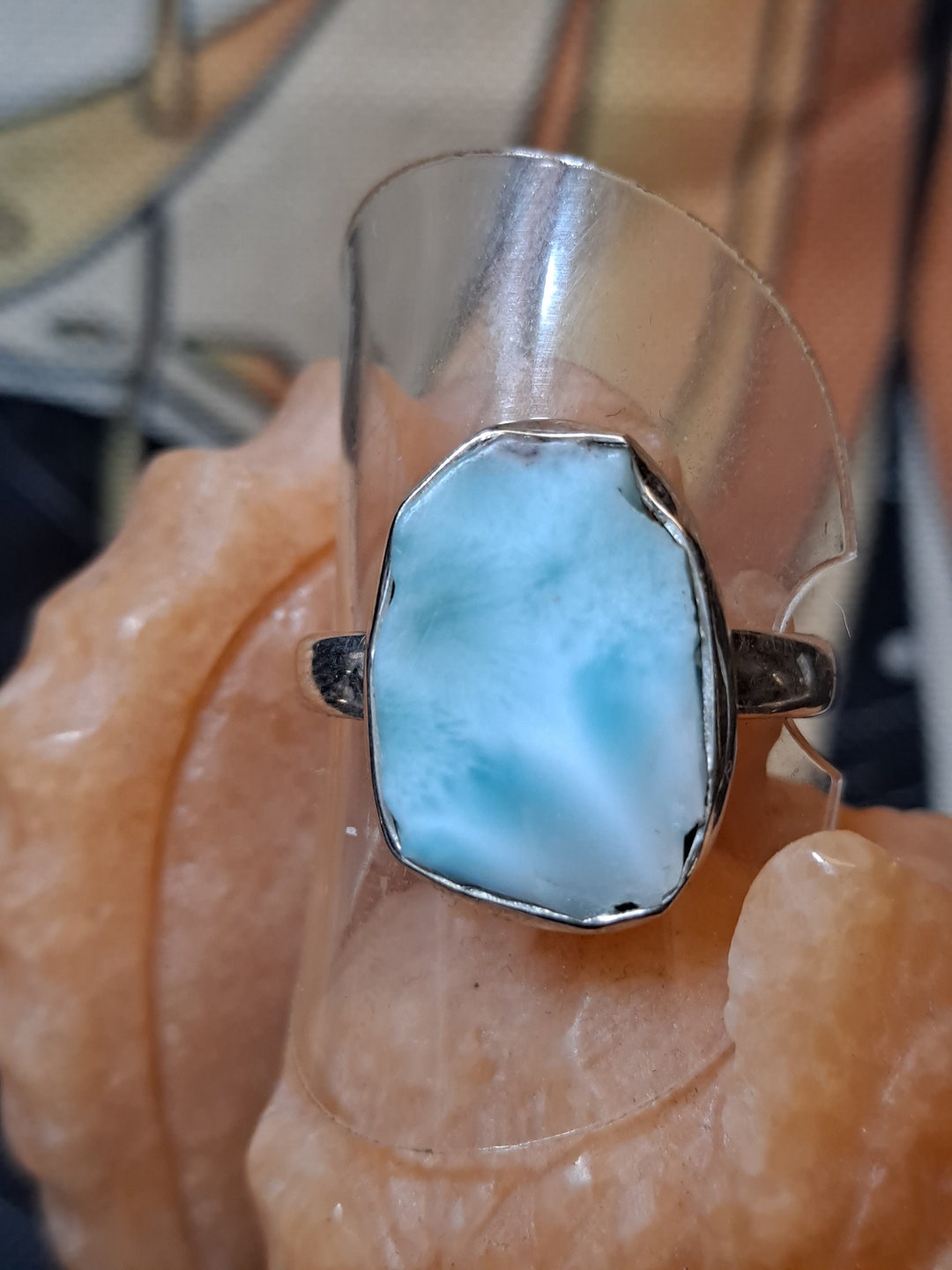Larimar Slab Ring - 925 Sterling Silver - Size US 10.5 - Men's Rings ...