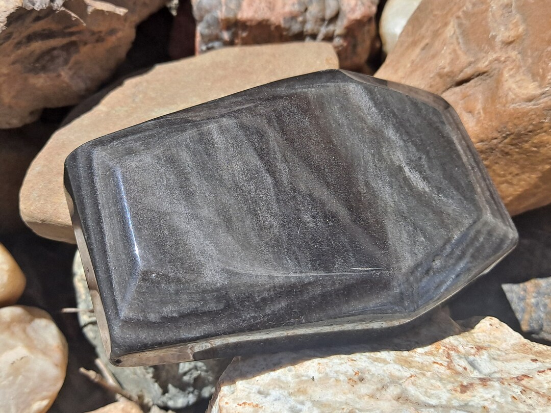 Silver Sheen Obsidian Coffin Bowl Crystal Carving - Volcanic Crystals ...