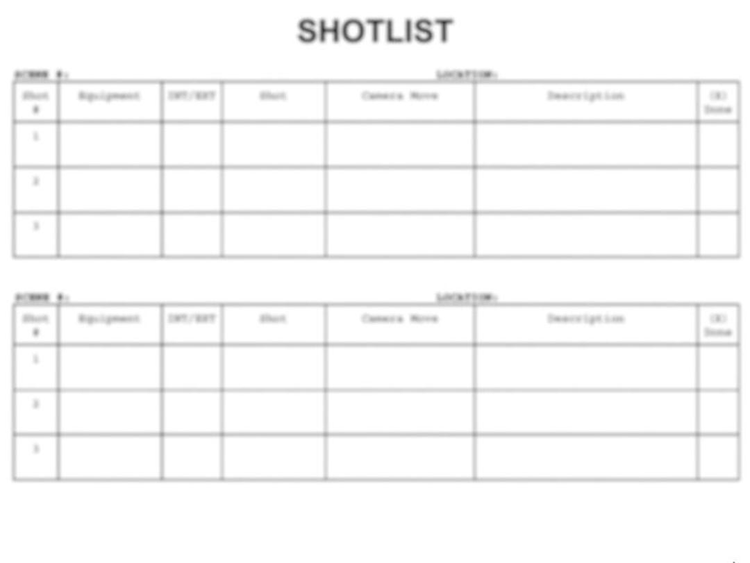 FILM: Pre-production Planning Forms- Storyboard, Callsheet, Shotlist ...