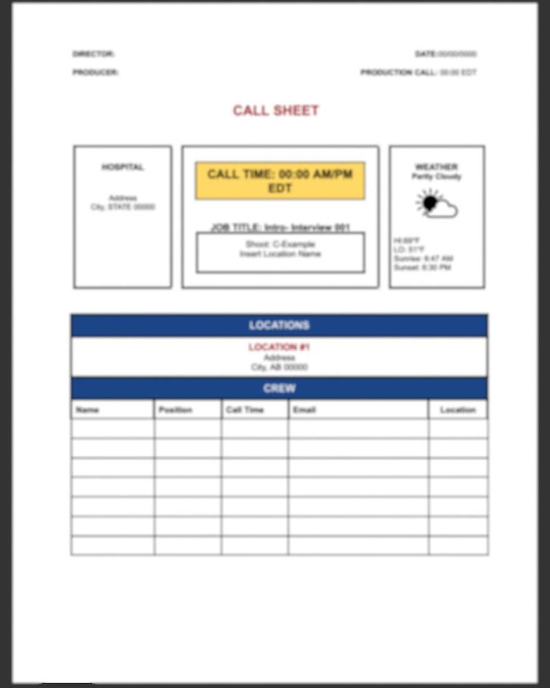 FILM: Pre-production Planning Forms- Storyboard, Callsheet, Shotlist ...