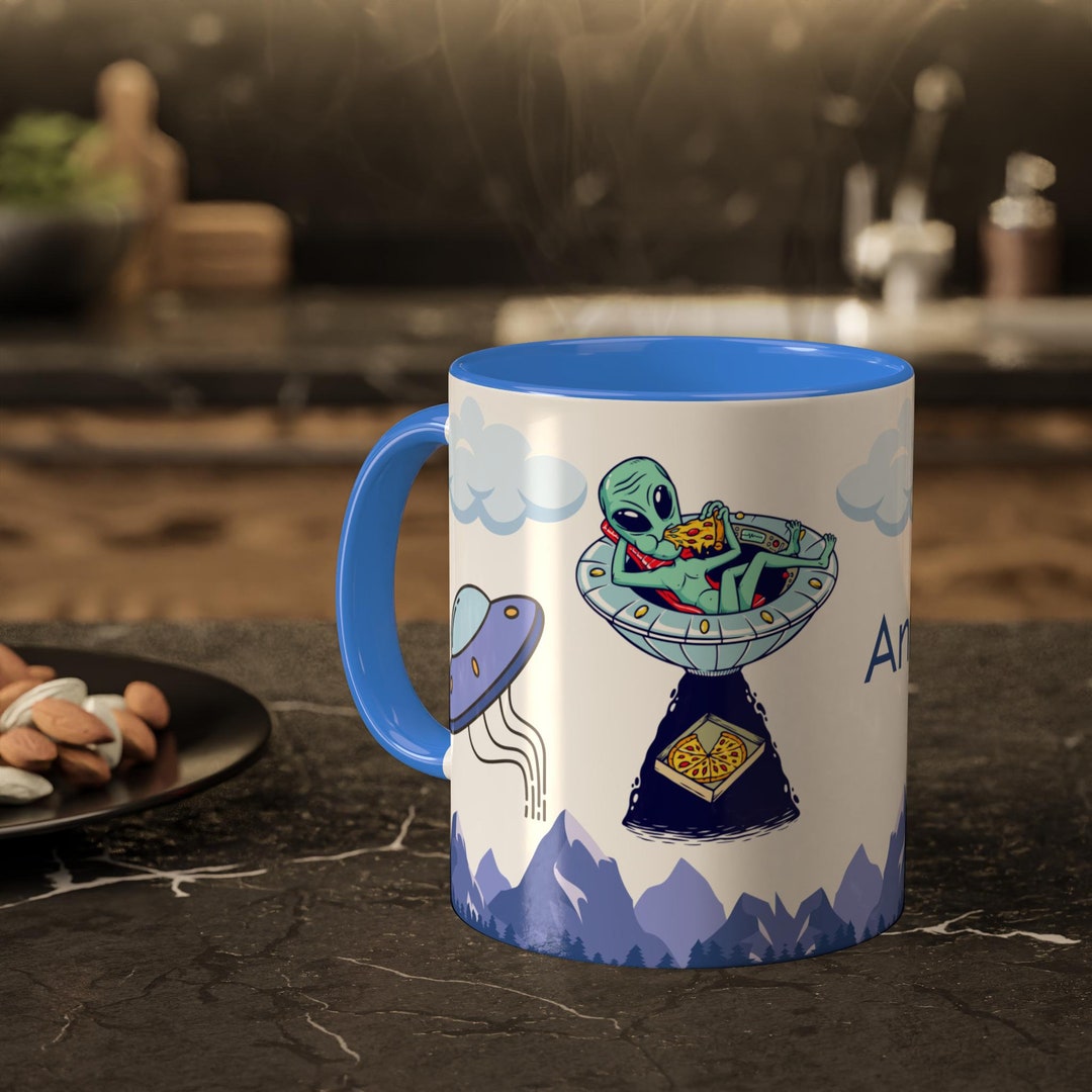 Alien Eats Pizza Mug,resident Alien Fan,alien Mug,antisocial Alien Mug ...