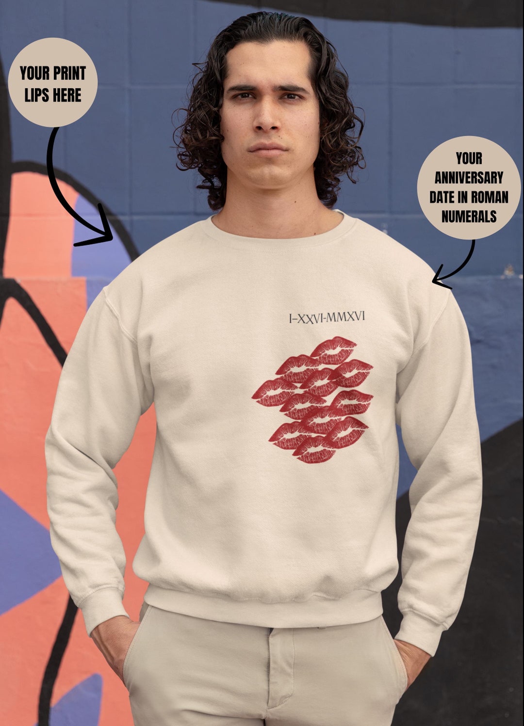 Custom Lip Print Sweatshirt, Valentines Day Sweatshirt, Lips Sweatshirt ...