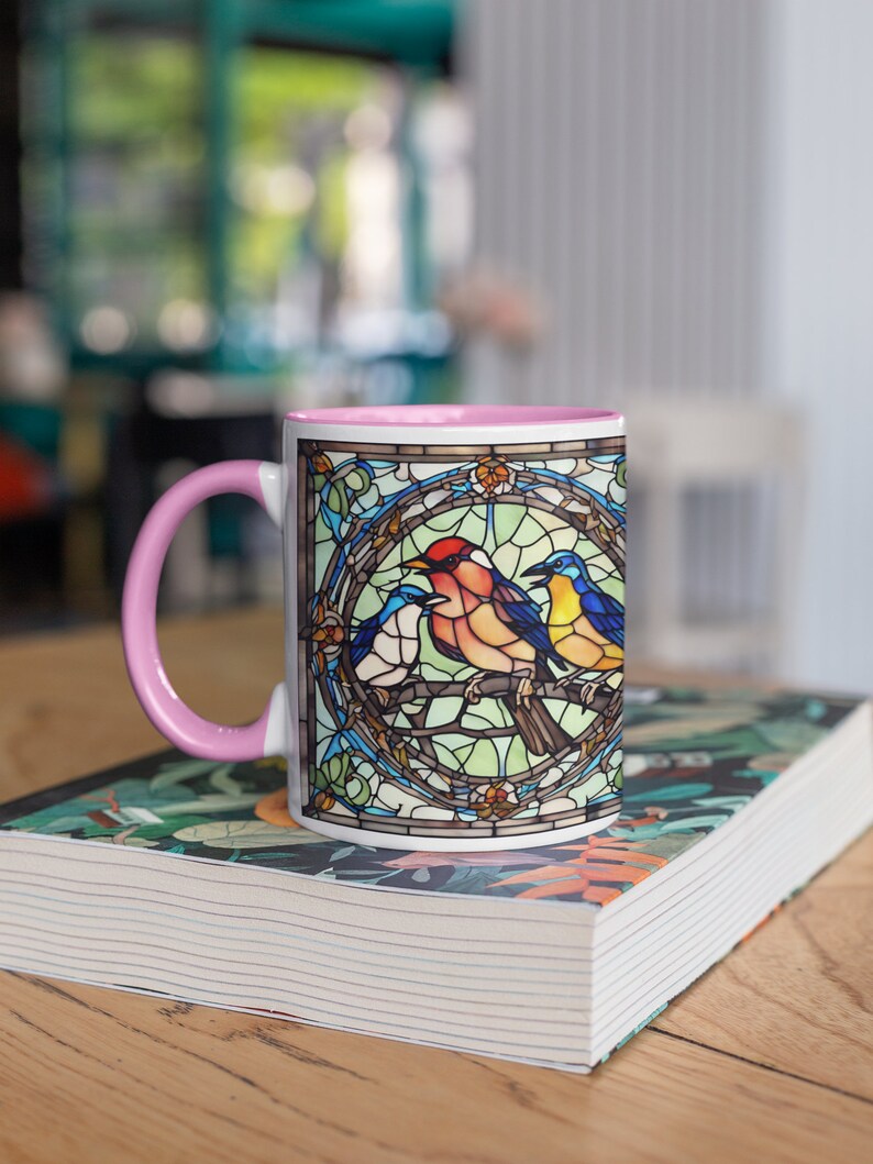 Stained Glass Birds Mug, Stained Glass Mug,garden Mug, Watercolor Birds ...