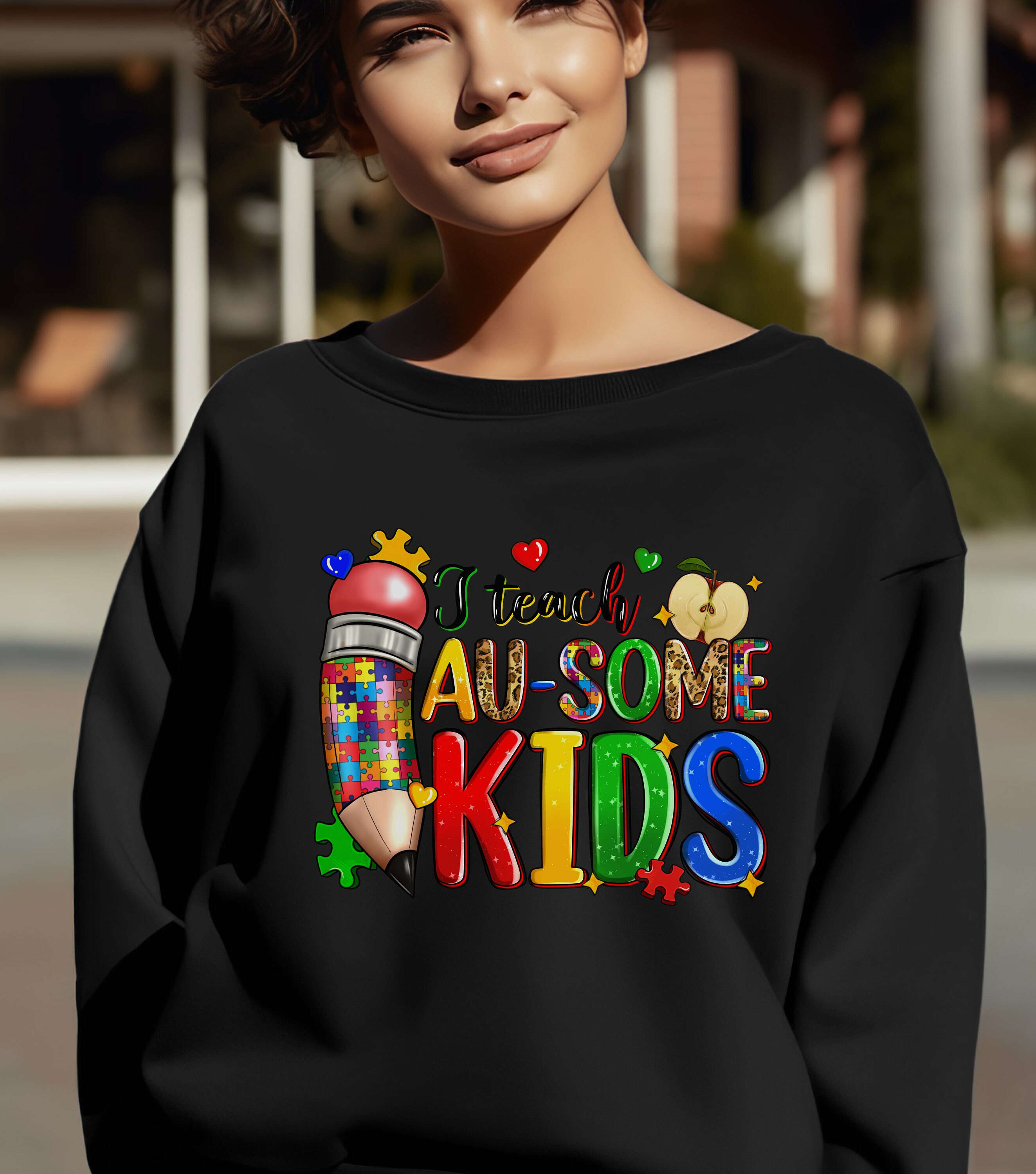 I Teach Au-some Kids Autism Teacher Sweatshirt, Autism Awareness ...