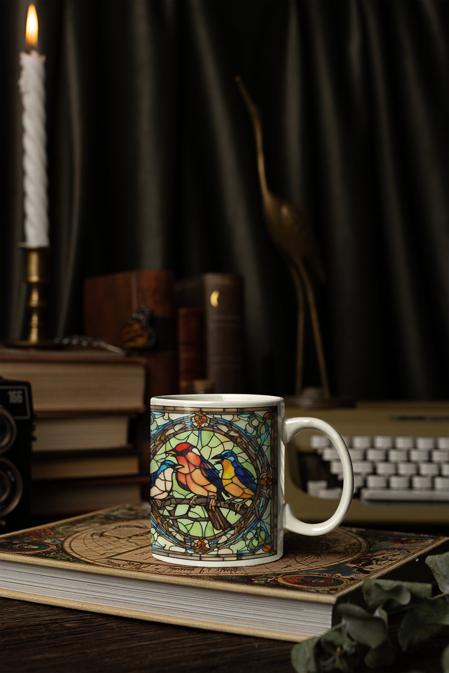 Stained Glass Birds Mug, Stained Glass Mug,garden Mug, Watercolor Birds ...