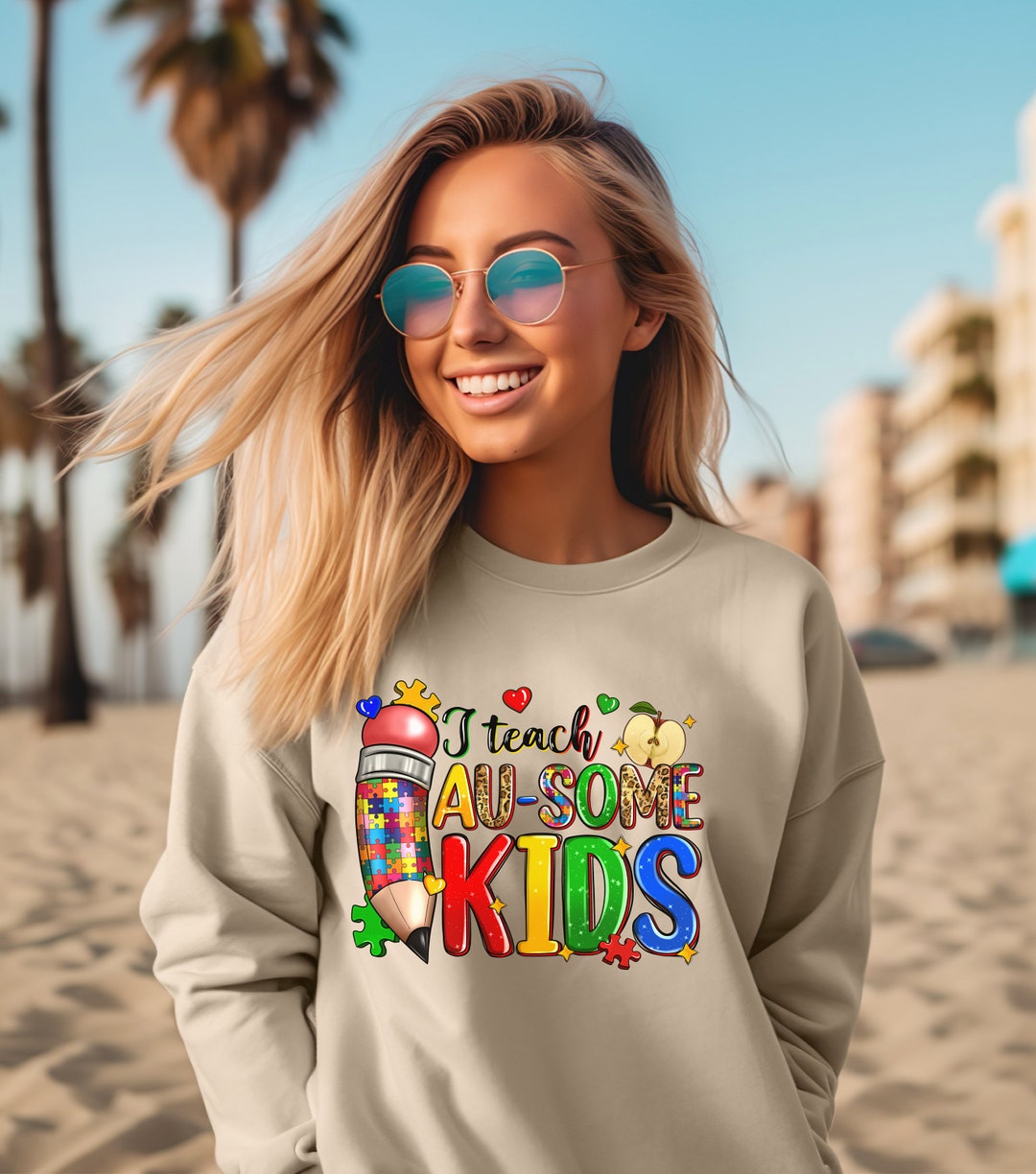 I Teach Au-some Kids Autism Teacher Sweatshirt, Autism Sublimation ...