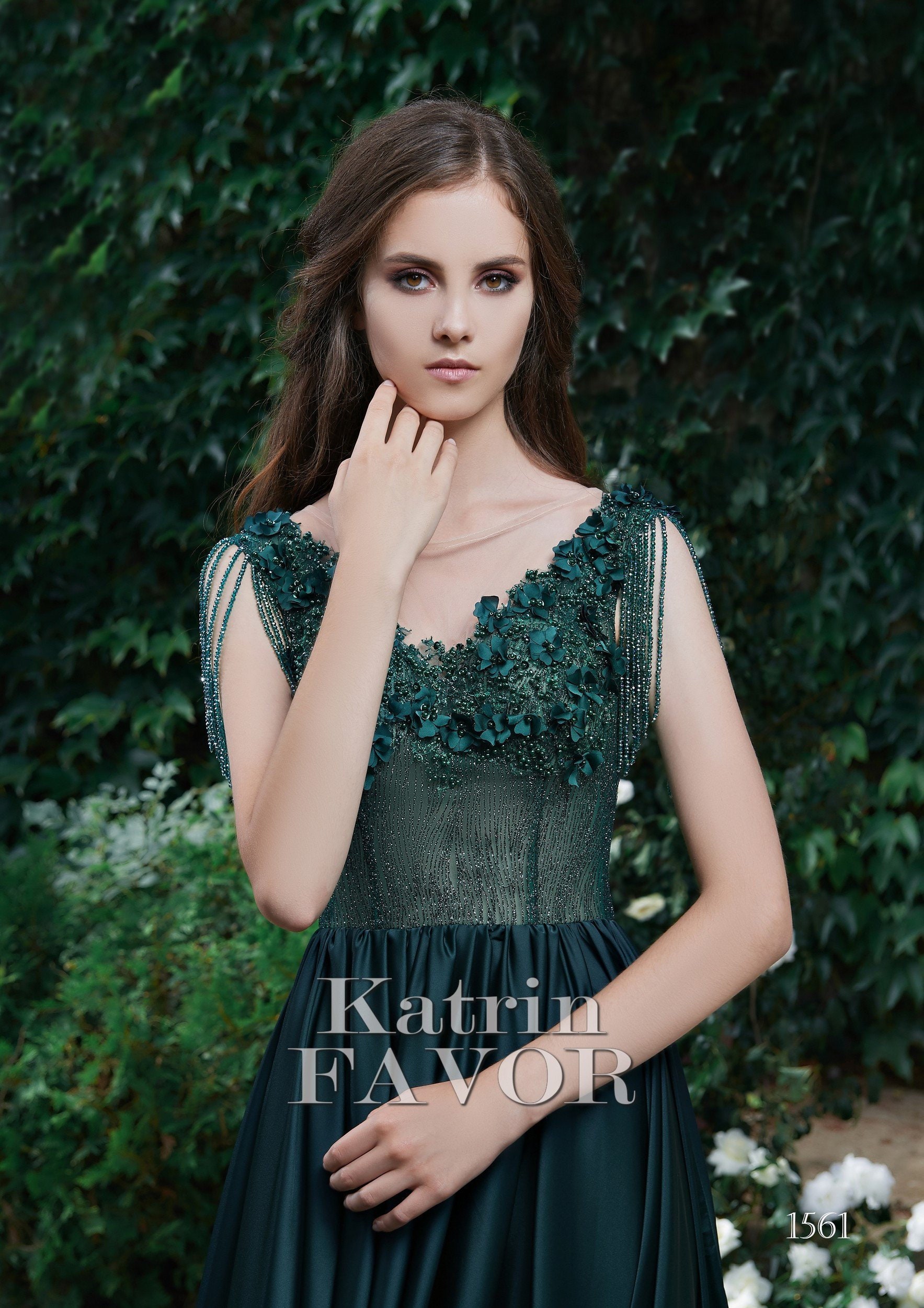 Green Formal Dress Satin Engagement Dress Floral Embroidered Evening green-formal-dress-satin-engagement-dress-floral-embroidered-evening